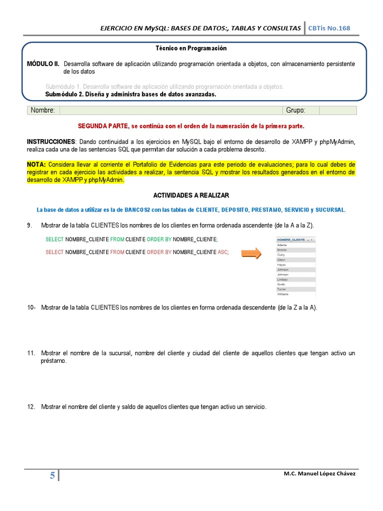 Ejercicios de My SQL Bancos Parte 2 | PDF | SQL | Mi sql