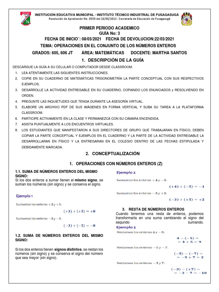 Matematicas Guia3 P1 Sexto | PDF | Multiplicación | Entero