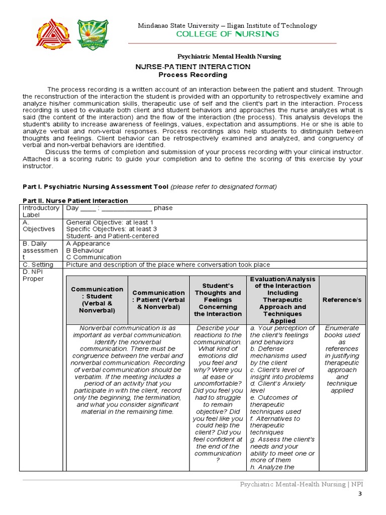Nurse-Patient Interaction Process Recording: College of Nursing | PDF ...