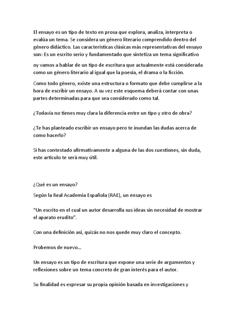 El Ensayo Es Un Tipo de Texto en Prosa Que Explora | Descargar gratis PDF | Ensayos | Poesía