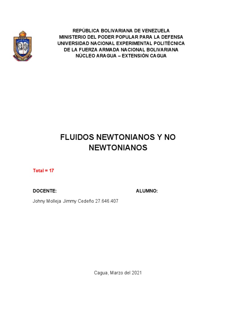 Fluidos Newtonianos y No Newtonianos Cedeño Jimmy L | PDF | Viscosidad | Fluido