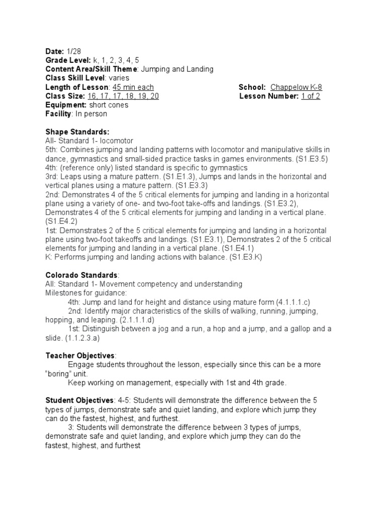 Jumping Landing Day 1 Sample | PDF | Gymnastics | Sports