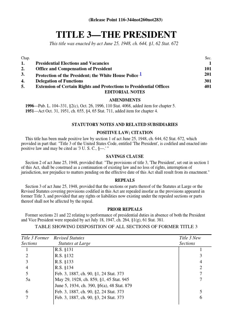 Us Code Title 3-The President | PDF | Vice President Of The United ...