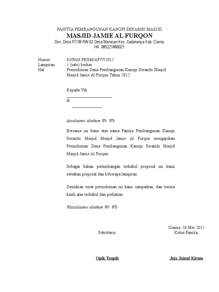 Proposal Pembangunan Kanopi Masjid | PDF