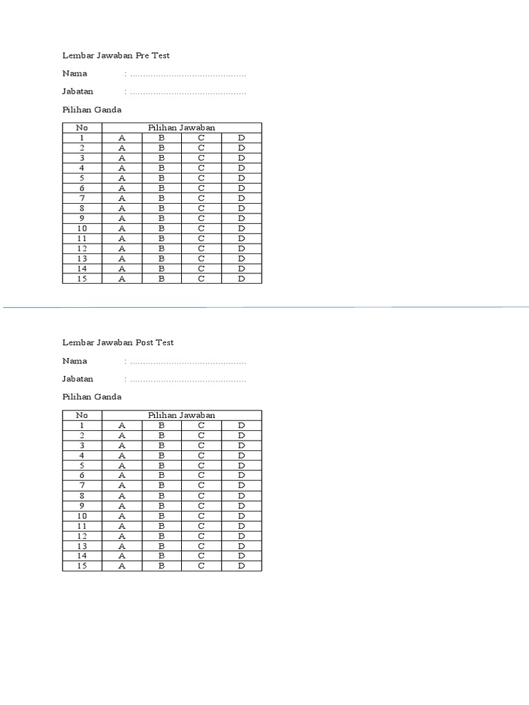 Lembar Jawaban Pre Test | PDF