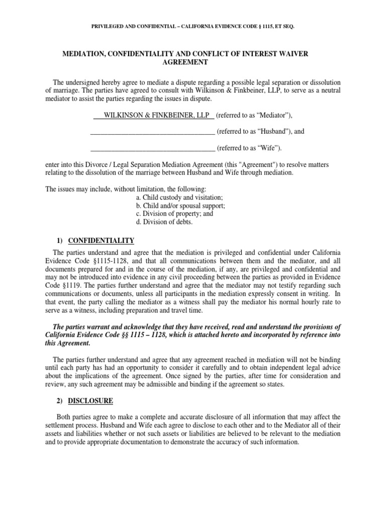 Divorce Mediation-Agreement-Template | PDF | Mediation | Discovery (Law)