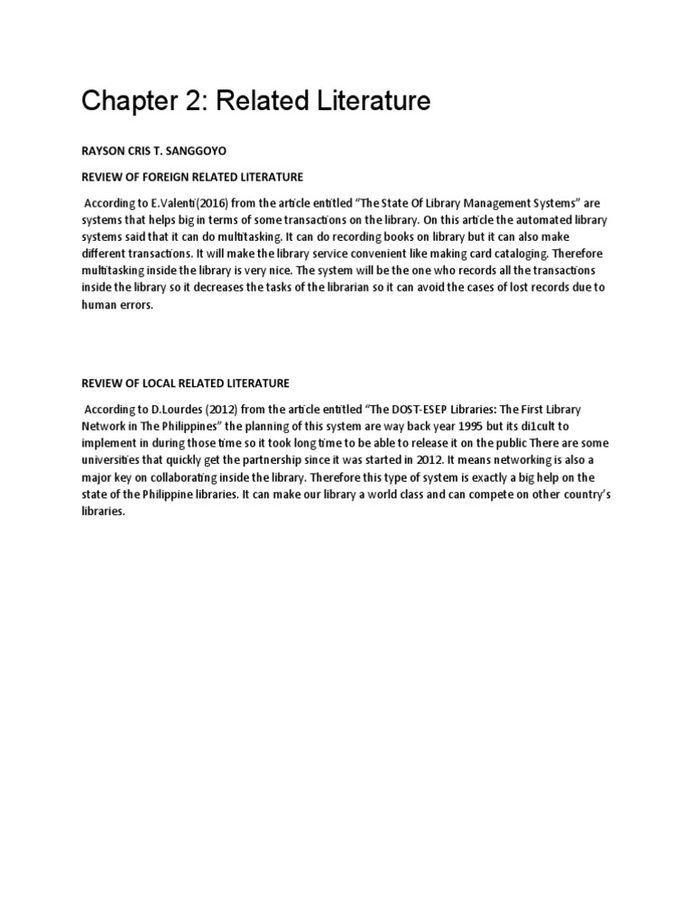 Chapter 2: Related Literature: Rayson Cris T. Sanggoyo Review of ...