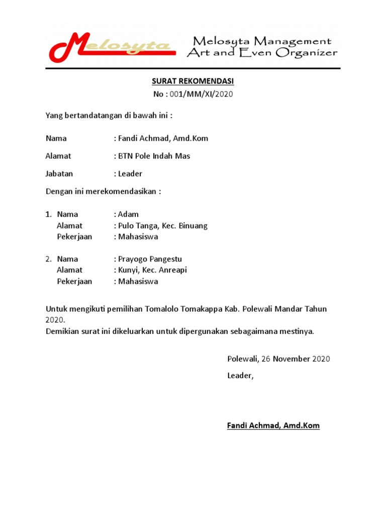 Surat Rekomendasi | PDF