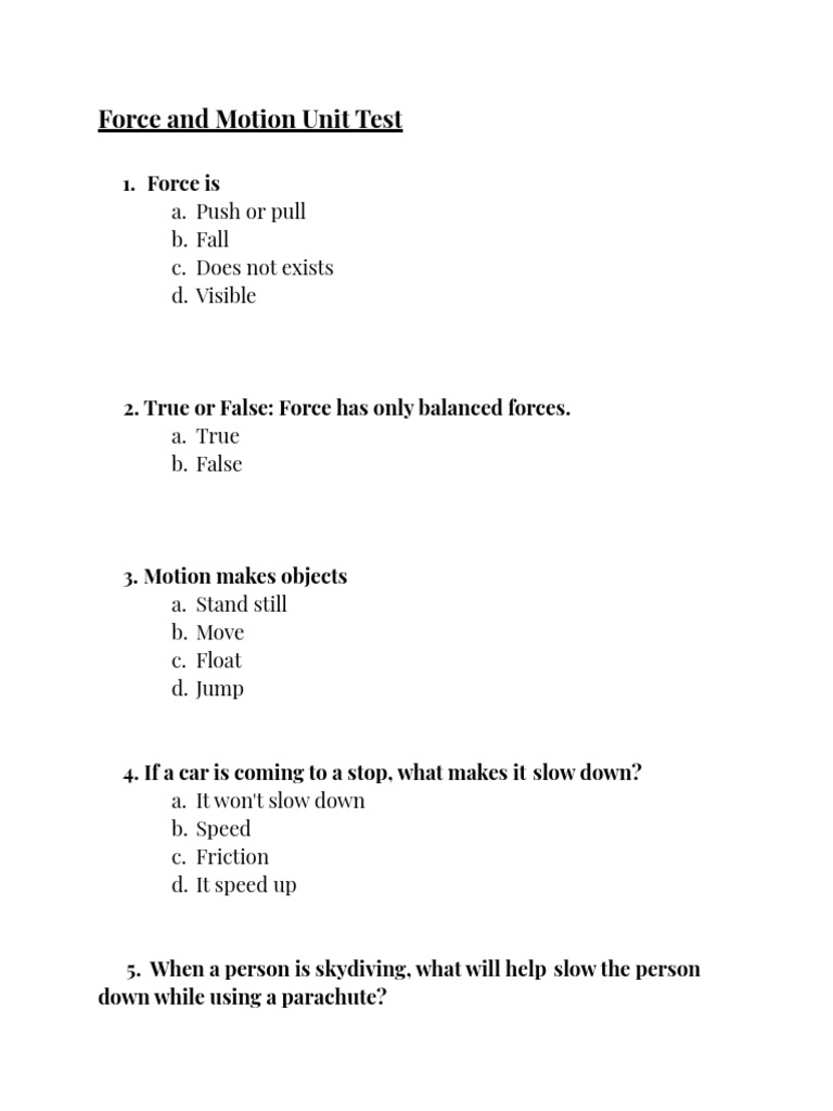 Force and Motion Unit Test Overview | PDF