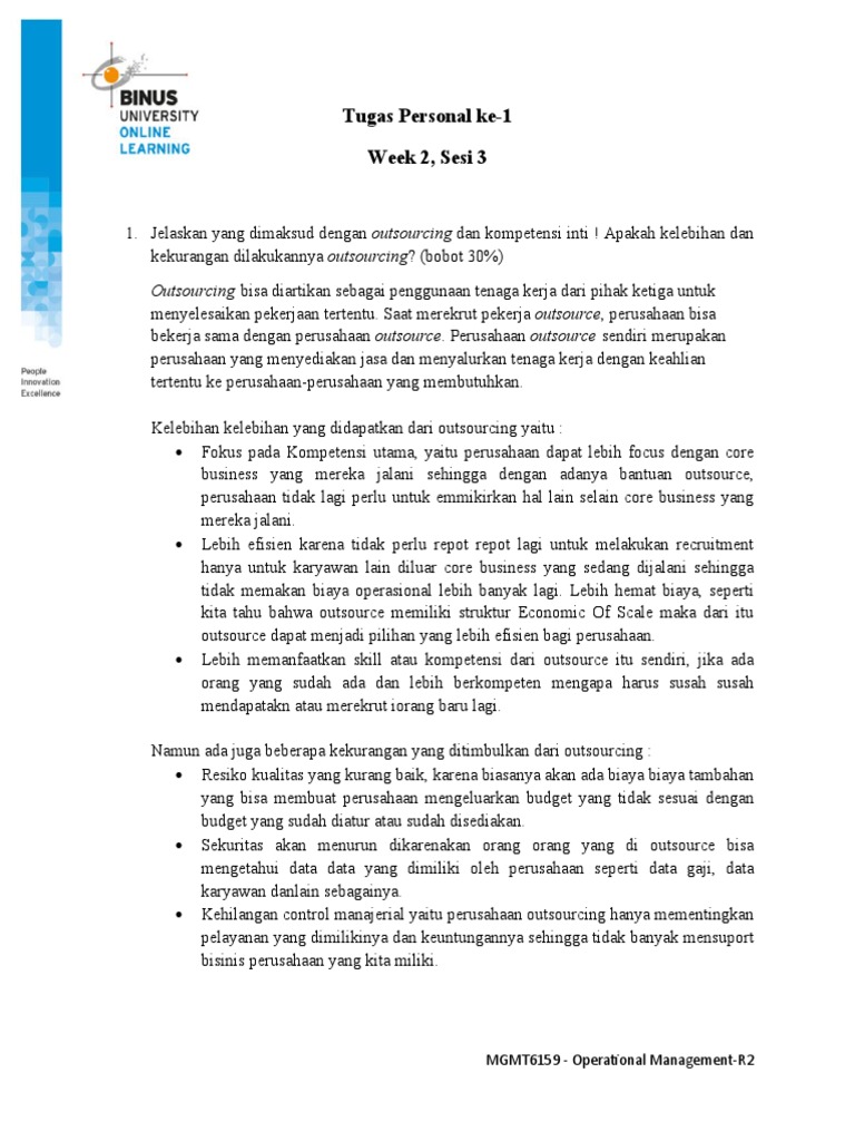 TP1 - Operational Management | PDF | Bisnis