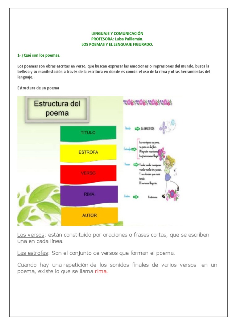 Guía #5 Poema Lenguaje Figurado 5° | PDF | Rima | Poesía