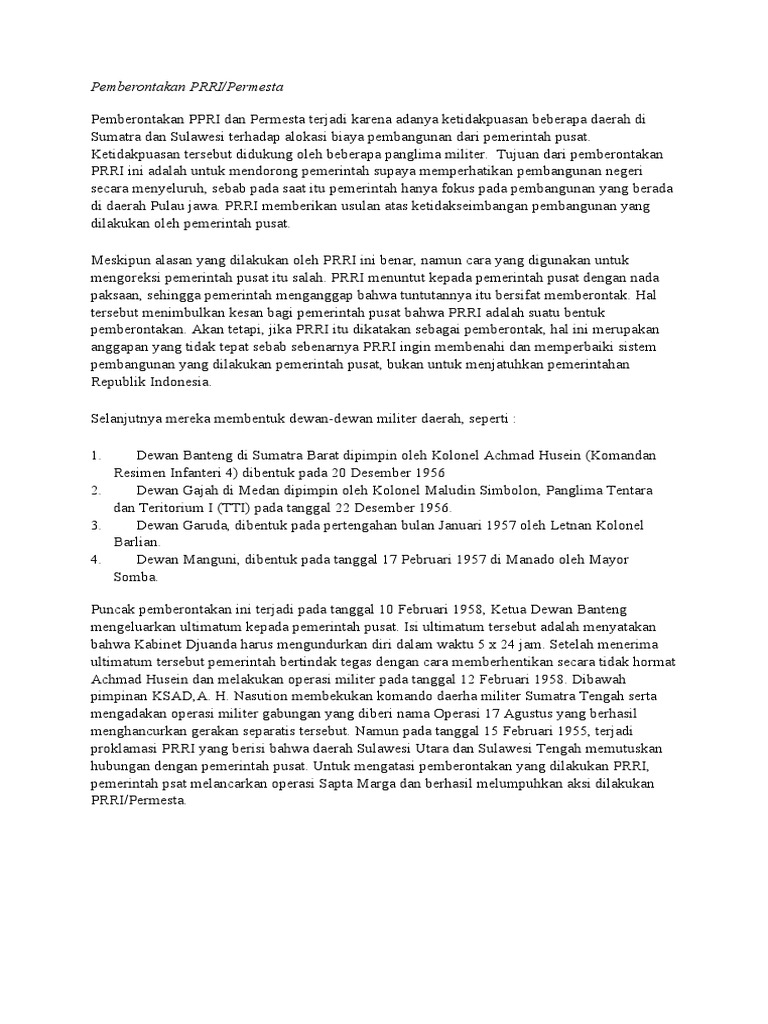 Pemberontakan PRRI | PDF