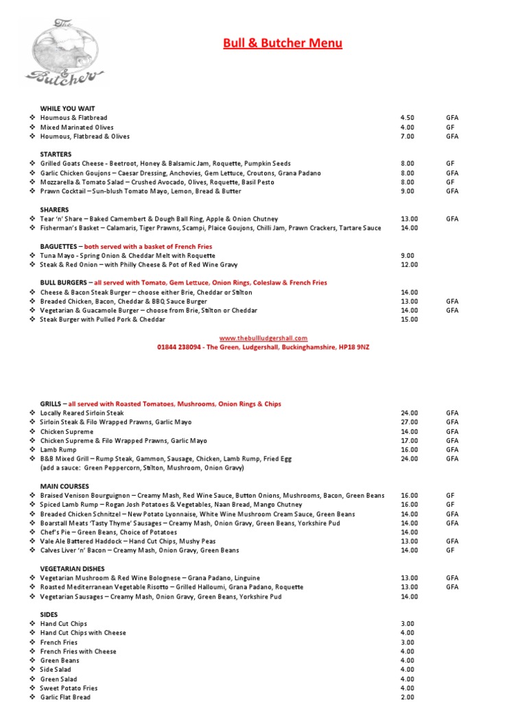 Bull & Butcher Menu: While You Wait | PDF | Hamburgers | French Fries