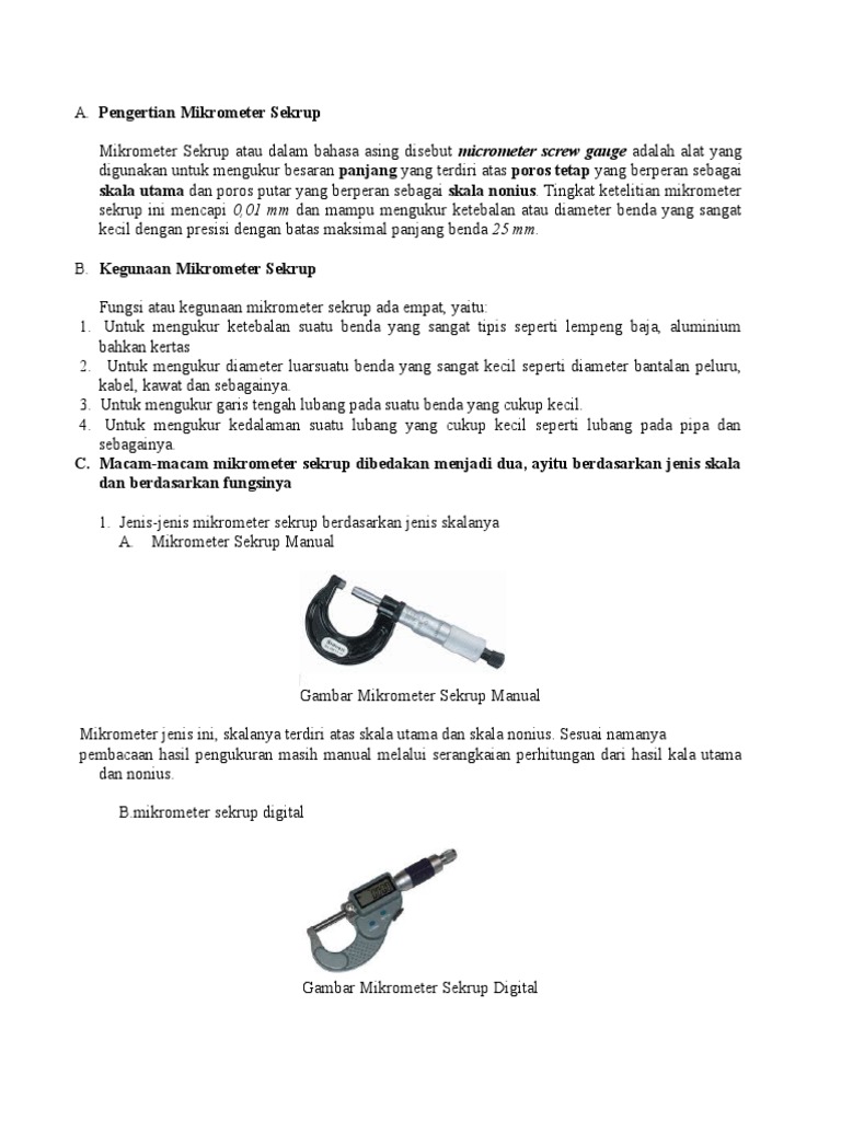 Pengertian Mikrometer Sekrup | PDF