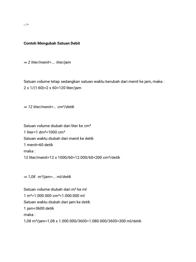 Contoh Mengubah Satuan Debit | PDF | Griya & Taman