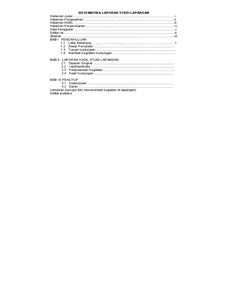 Sistematika Laporan Studi Lapangan | PDF