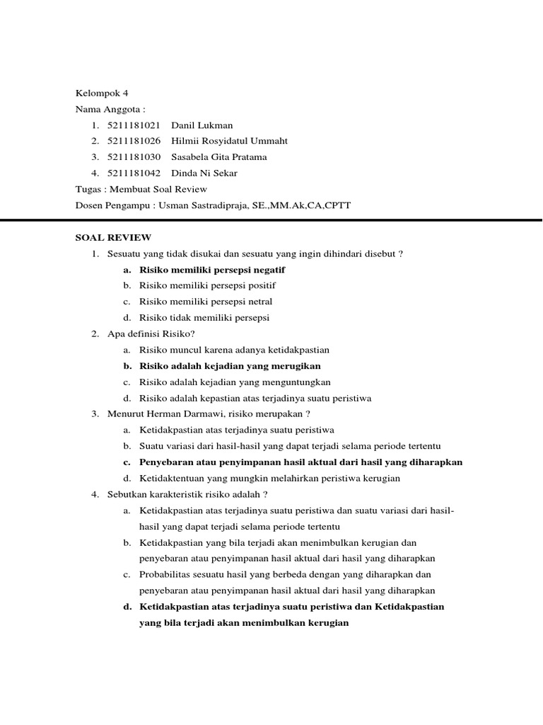 Kelompok 4 - Tugas Soal Review - Kelas A | PDF