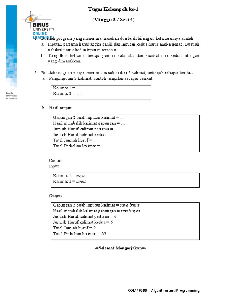 Selamat Mengerjakan - : COMP6599 - Algorithm and Programming | PDF