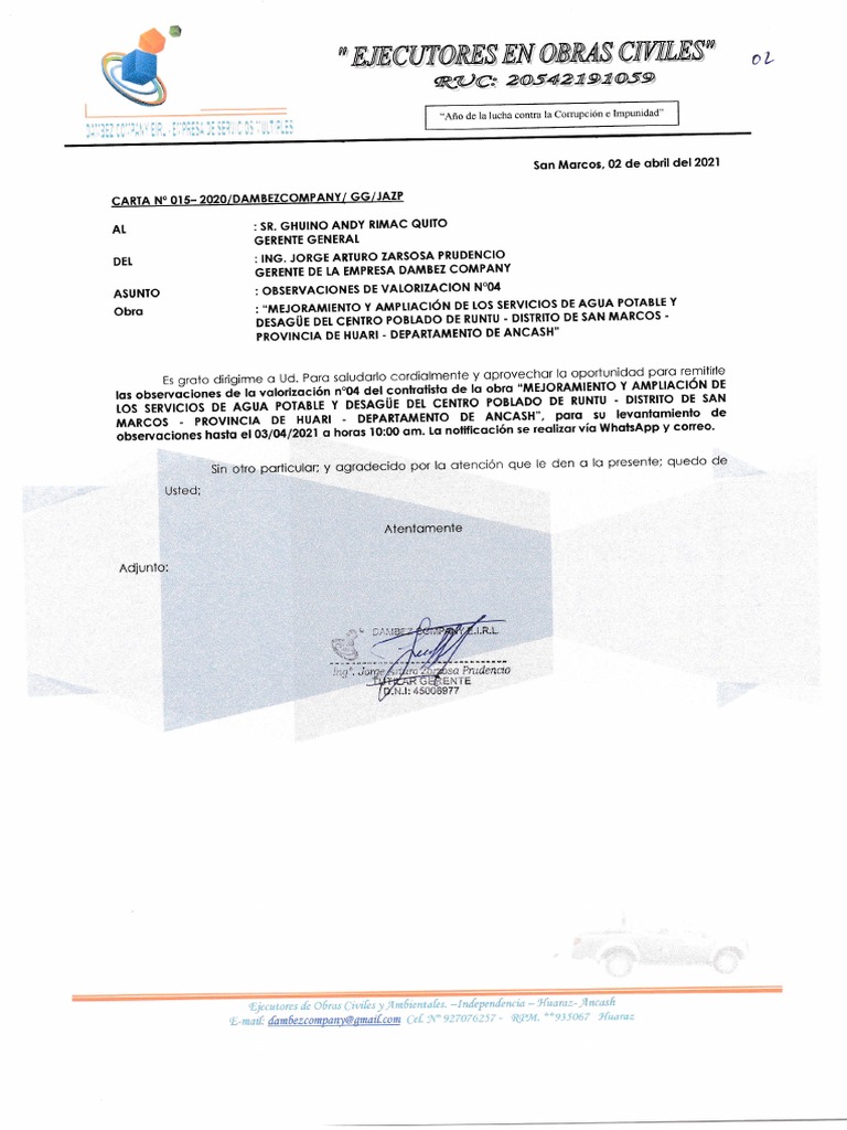 Carta de Observacion A Valo 4 | PDF