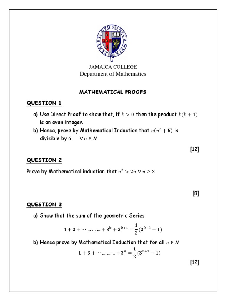 Mathematical Proofs Worksheet Due Today | PDF