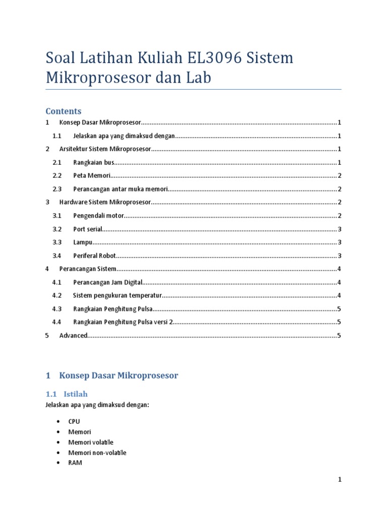 Soal Latihan Kuliah EL3096 Sistem Mikroprosesor Dan Lab - v2 | PDF | Komputer