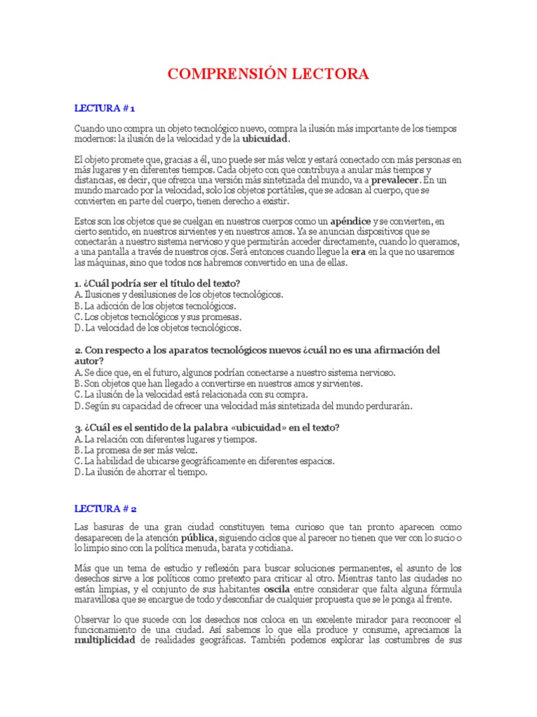 Evaluacion de Comprension Lectora | PDF | Comprensión lectora | Residuos