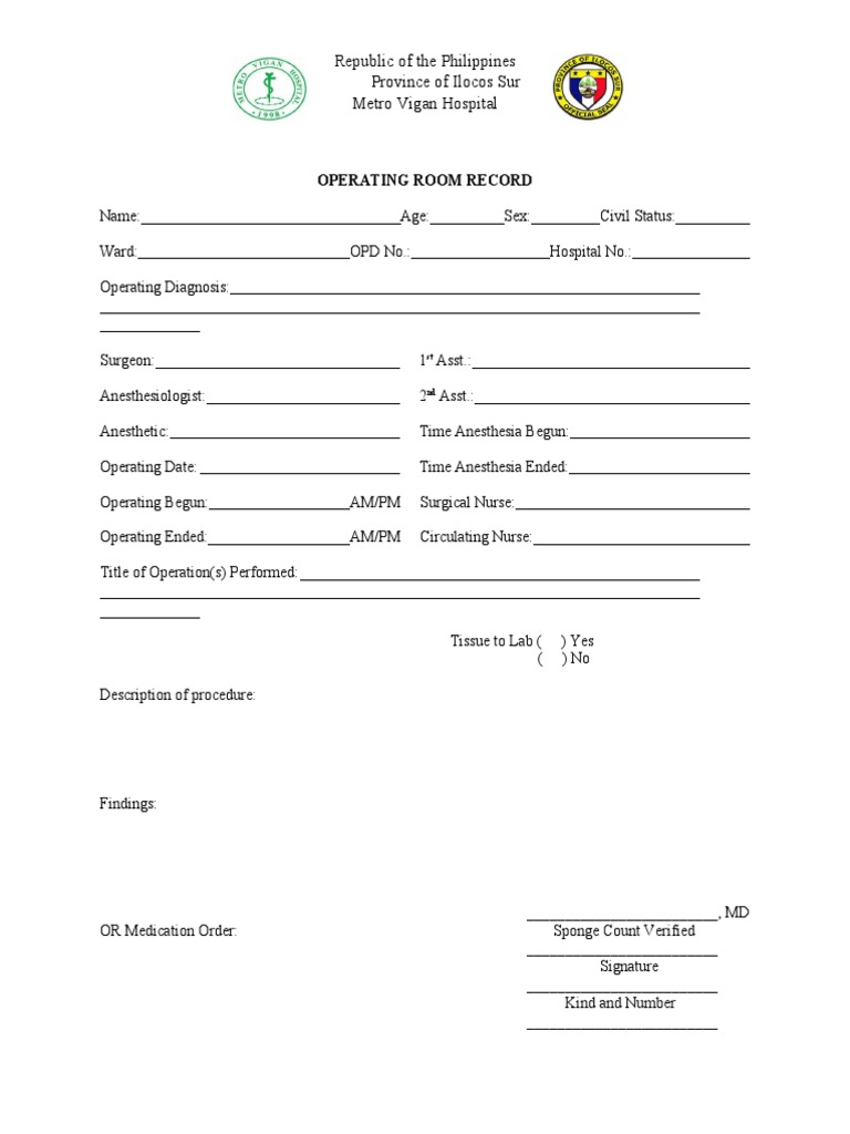 Operating Room Record | PDF