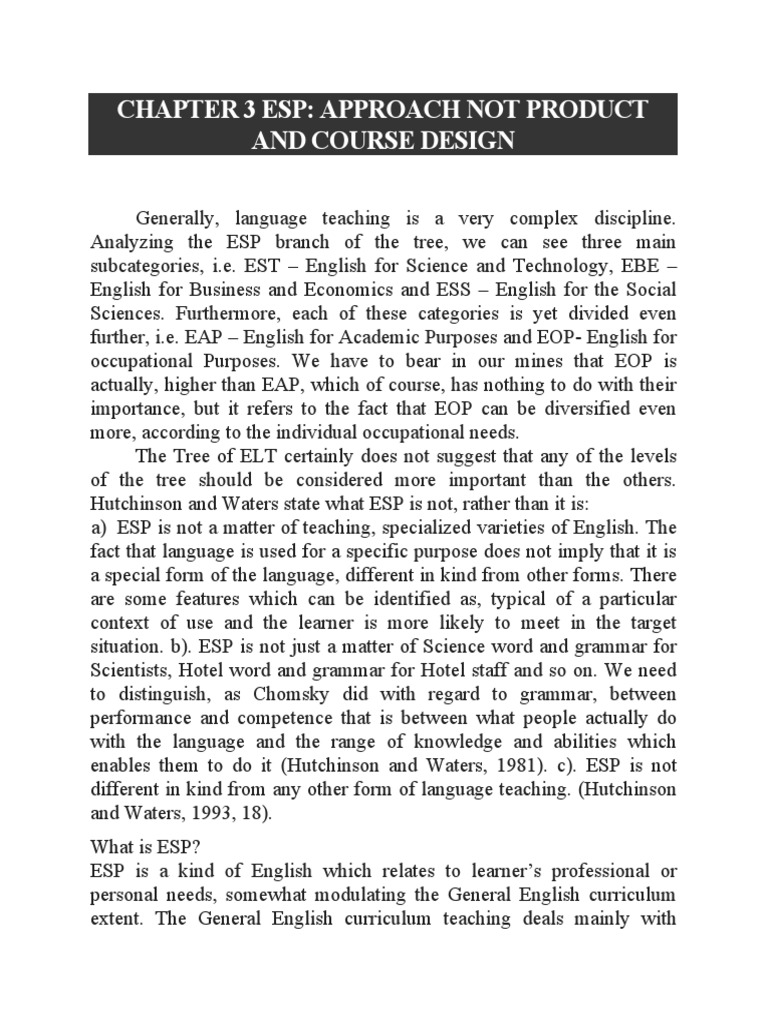 Chapter 3 Esp Approach Not Product and Course Design | PDF | Language ...