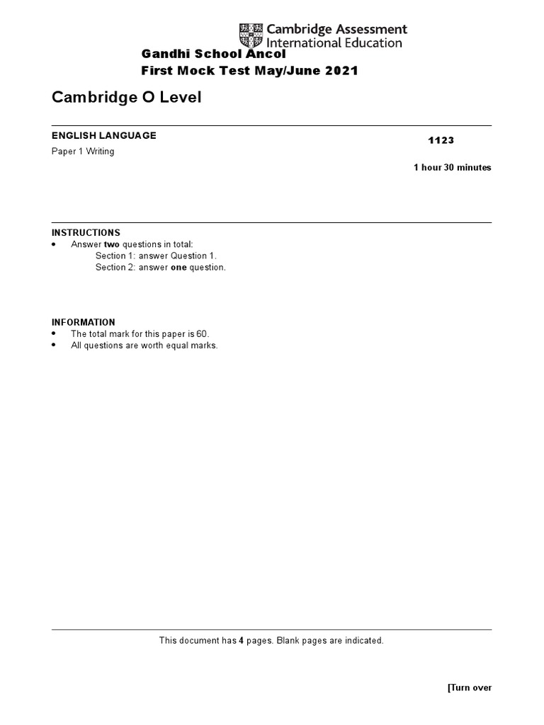 Cambridge O Level English Language First Mock Test | PDF | Human ...