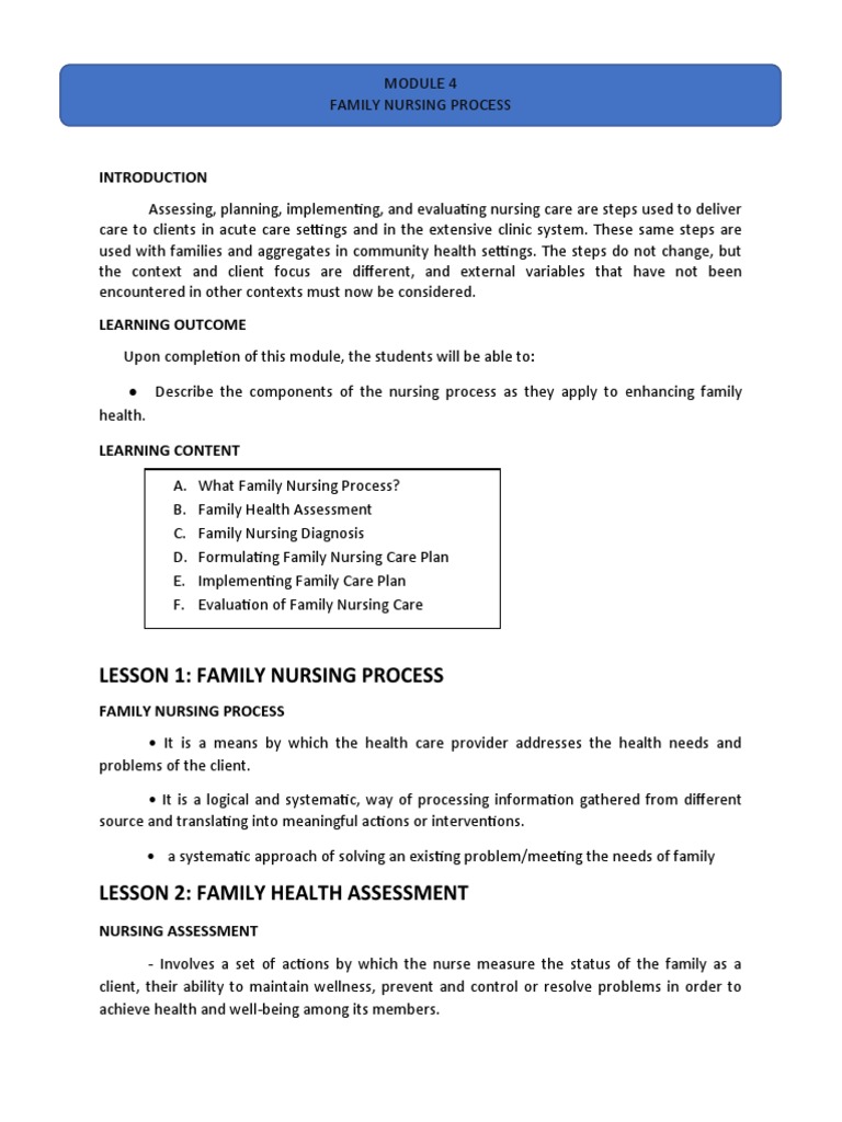 Family Nursing Process | PDF | Goal | Nursing