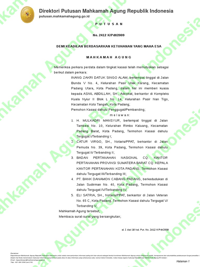 Putusan MA No. 2412 K/Pdt/2009 | PDF