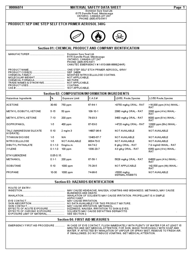 SEP Grey One-Step Auto Self Etch Primer 425G - EN MSDS | PDF ...