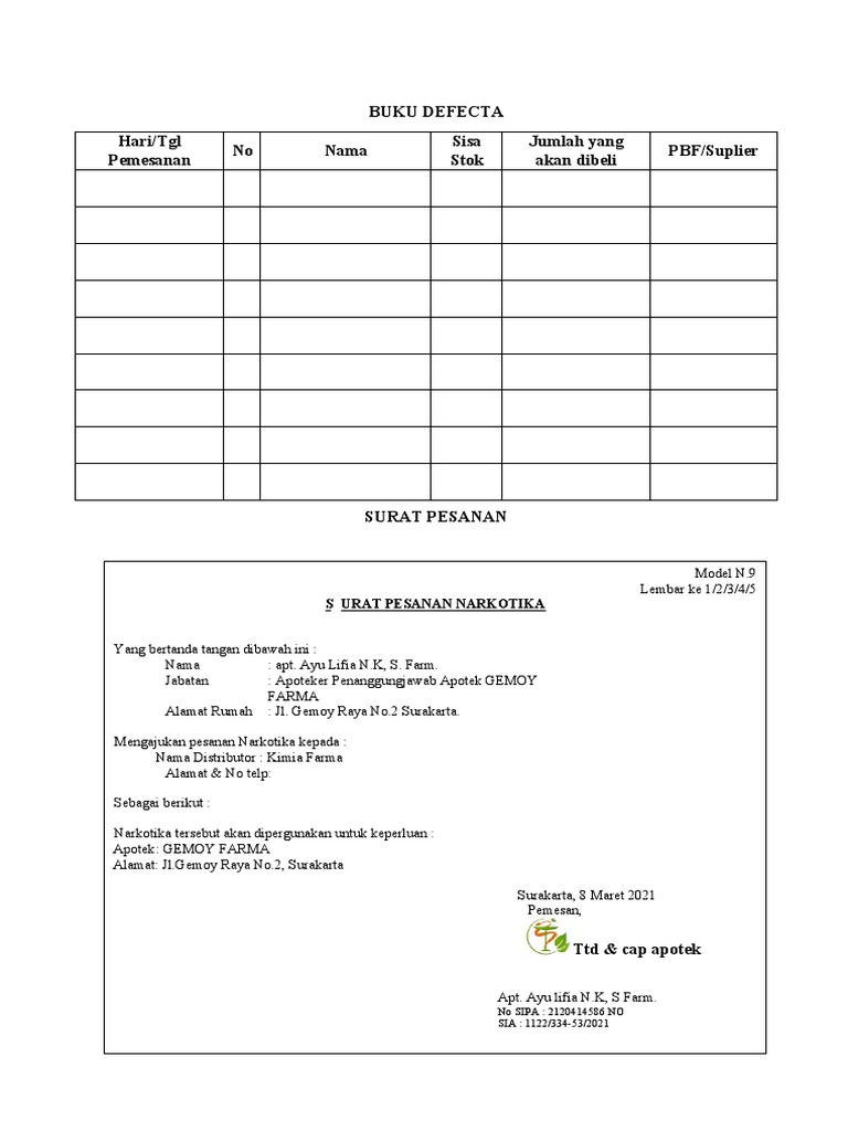 Buku Defecta Manajerial Apotek | PDF