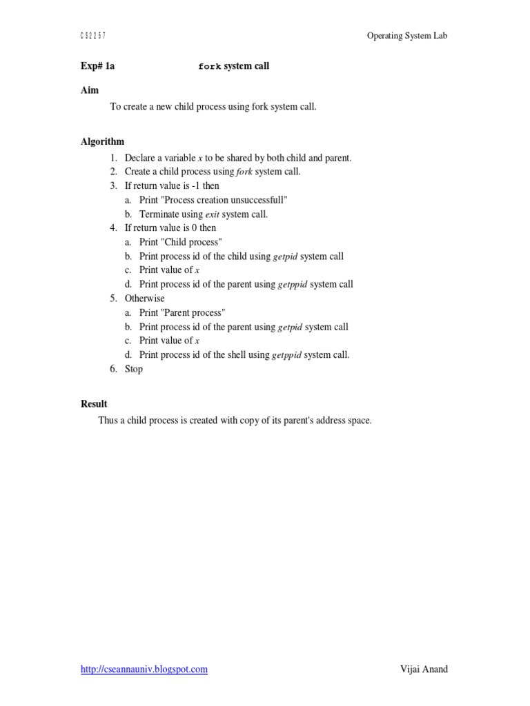 OS Lab - Fork System Call | PDF