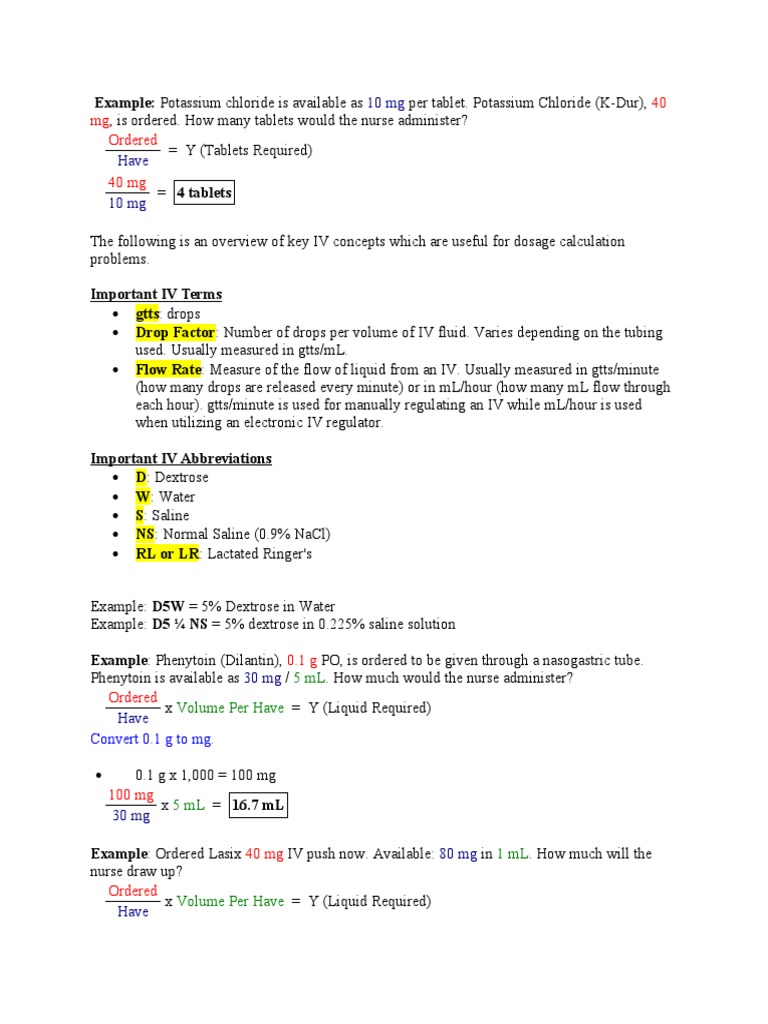 Calculating Dosages And IV Flow Rates An Overview Of Key Concepts For