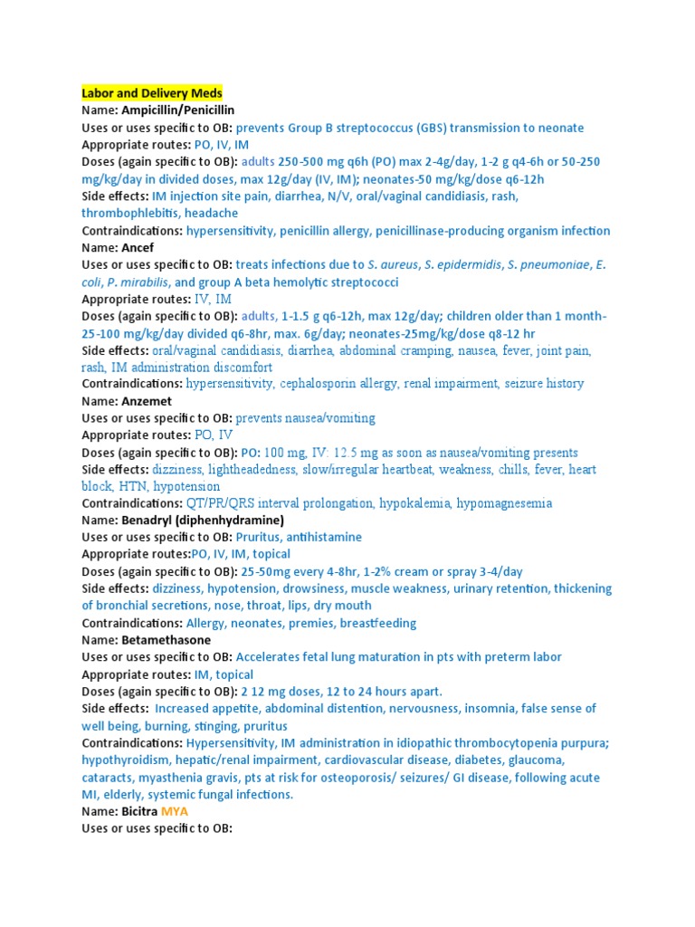 Essential Labor and Delivery Medications | PDF | Drugs | Medical ...