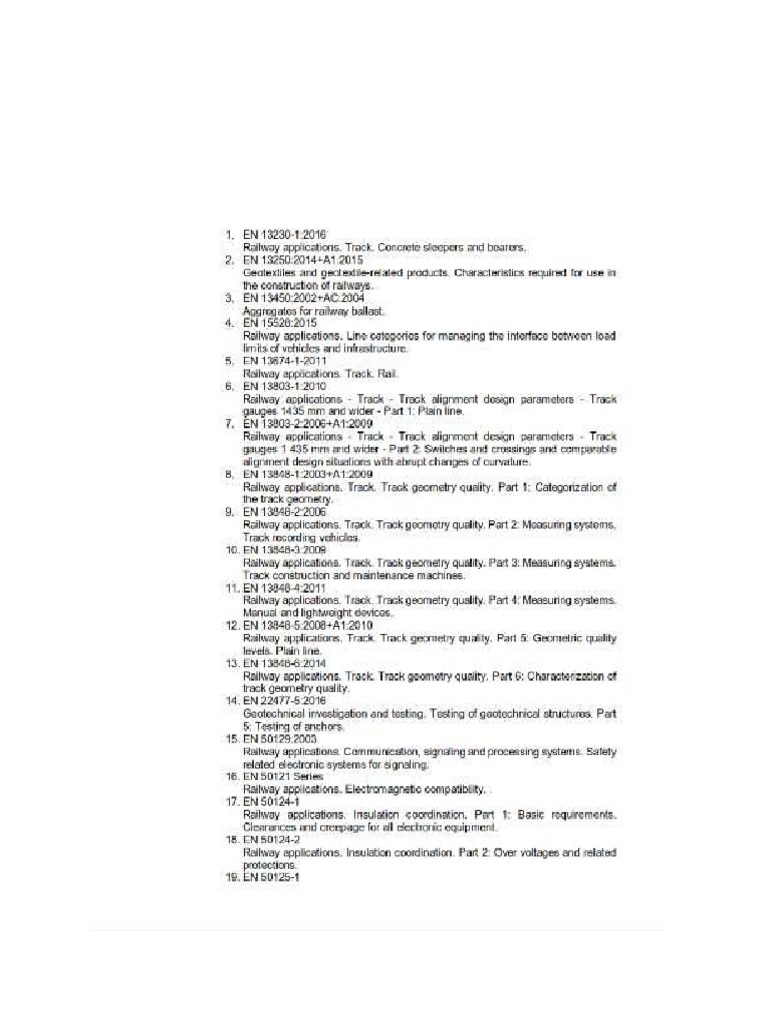 List of EN & UIC Code Concerning To Railway | PDF