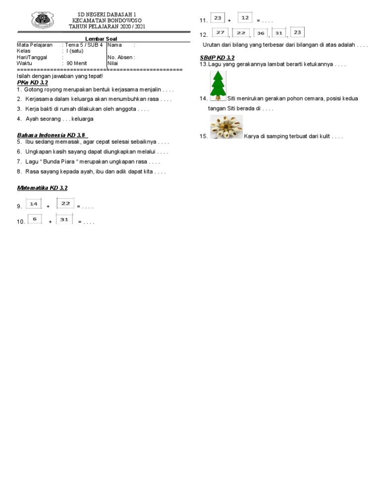 Ulangan TEMA5 SUB4 | PDF