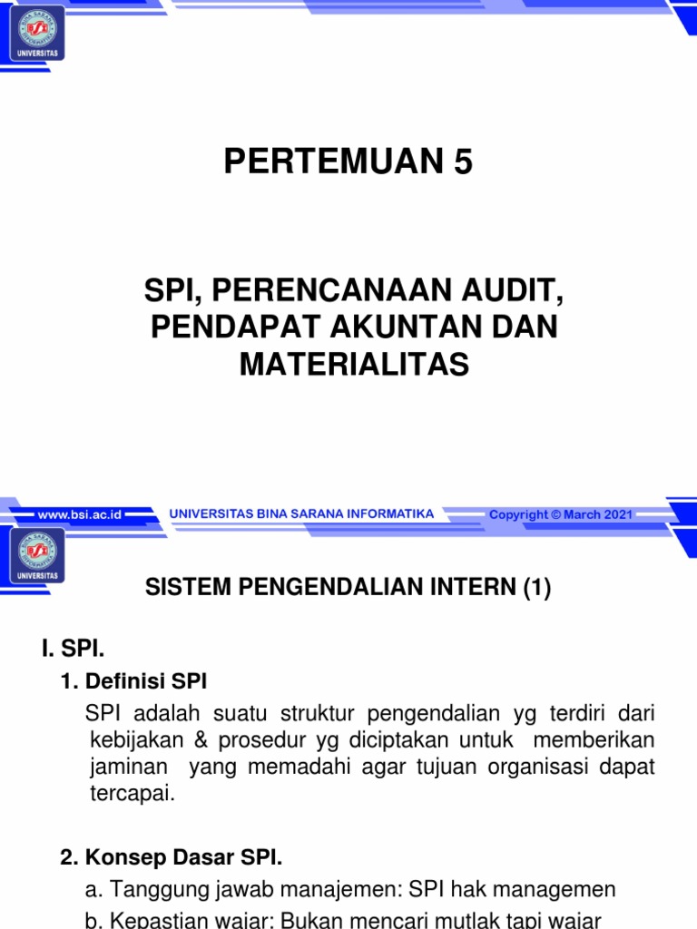 Pertemuan 5: Spi, Perencanaan Audit, Pendapat Akuntan Dan Materialitas ...