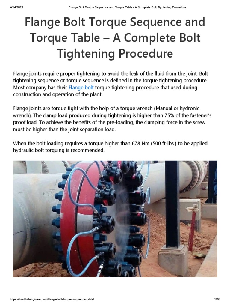 Flange Bolt Torque Sequence and Torque Table - A Complete Bolt ...