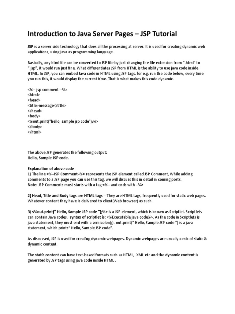 Introduction To Java Server Pages - JSP Tutorial | PDF | Http Cookie ...