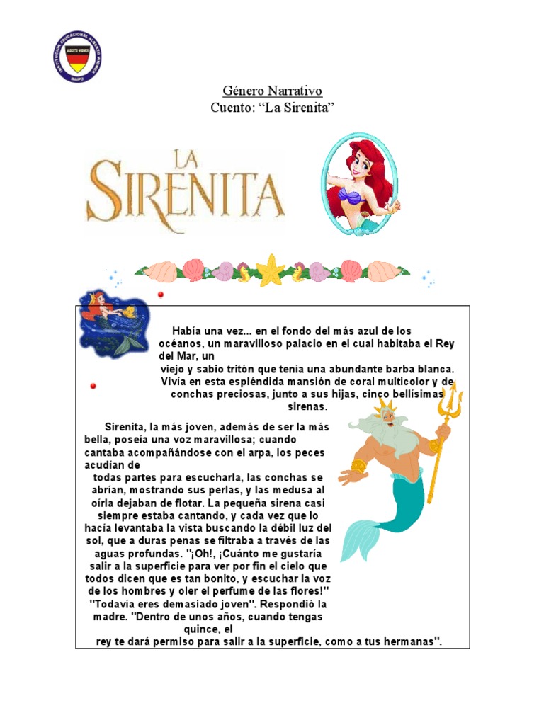 Unidad 1 N°3 Lenguaje-Lectura-1-cuento La Sirenita | PDF | Sirena ...