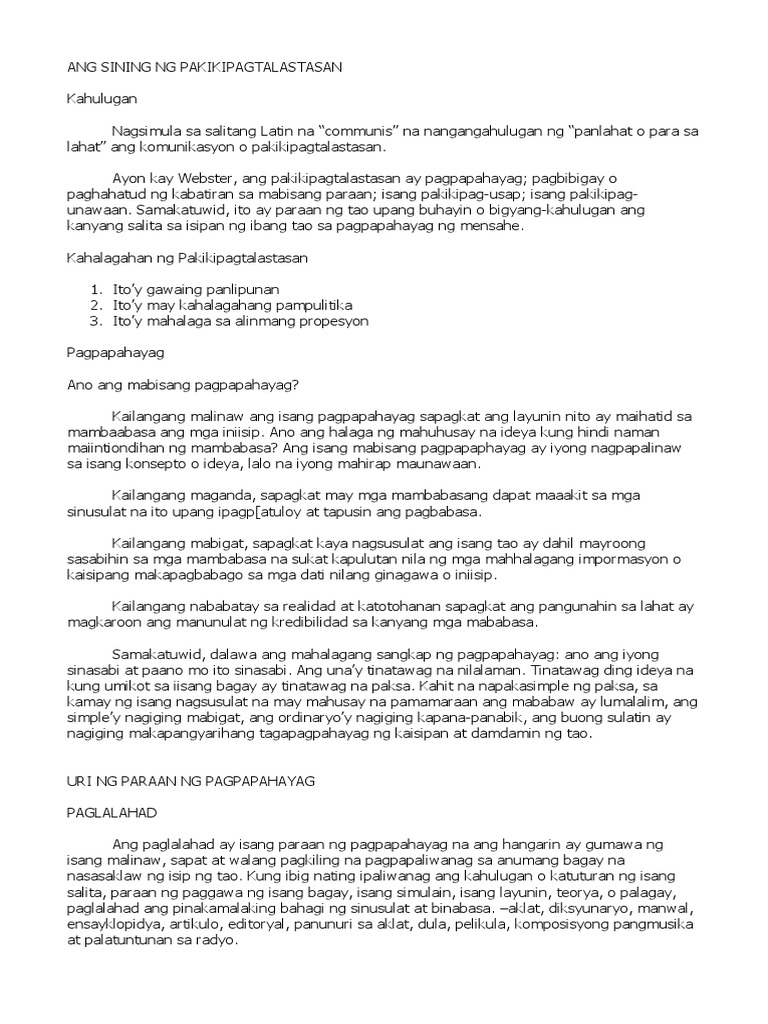 Ang Sining NG Pakikipagtalastasan Compress | PDF