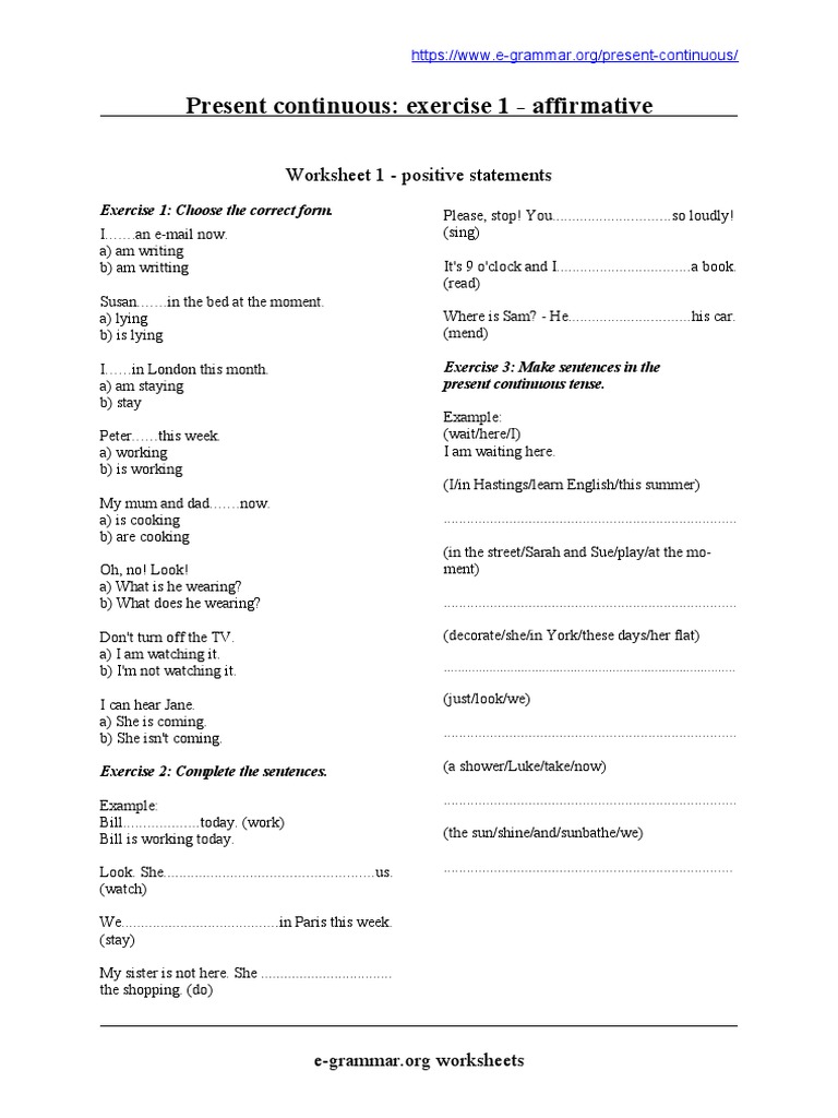 Present Continuous Worksheets | PDF