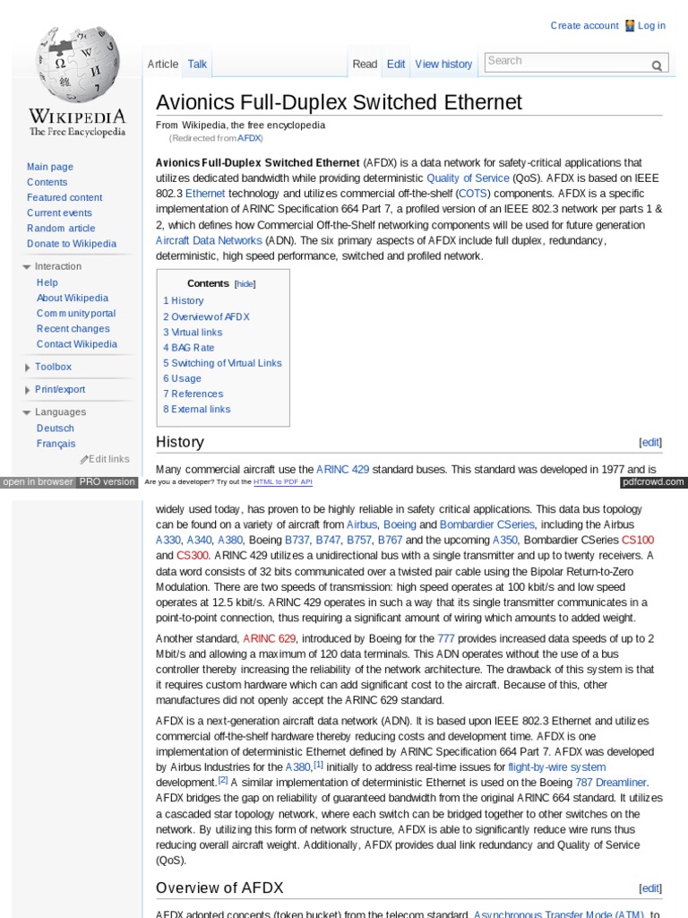 Avionics Full-Duplex Switched Ethernet: History | PDF | Data Transmission | Computer Network