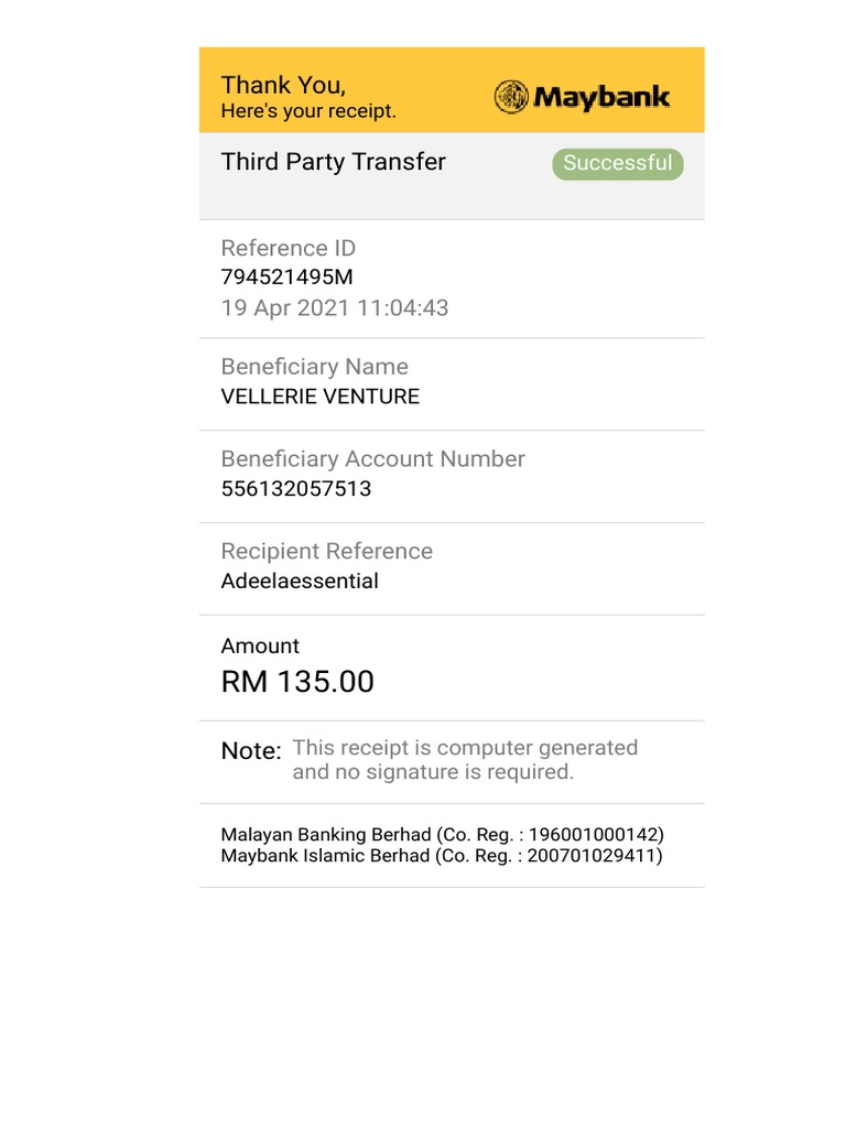 Maybank Transfer Receipt Confirmation | PDF