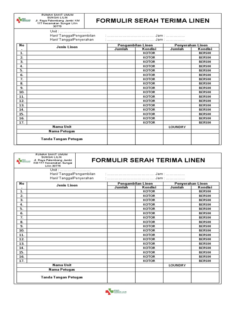 Formulir Serah Terima Linen 1 | PDF