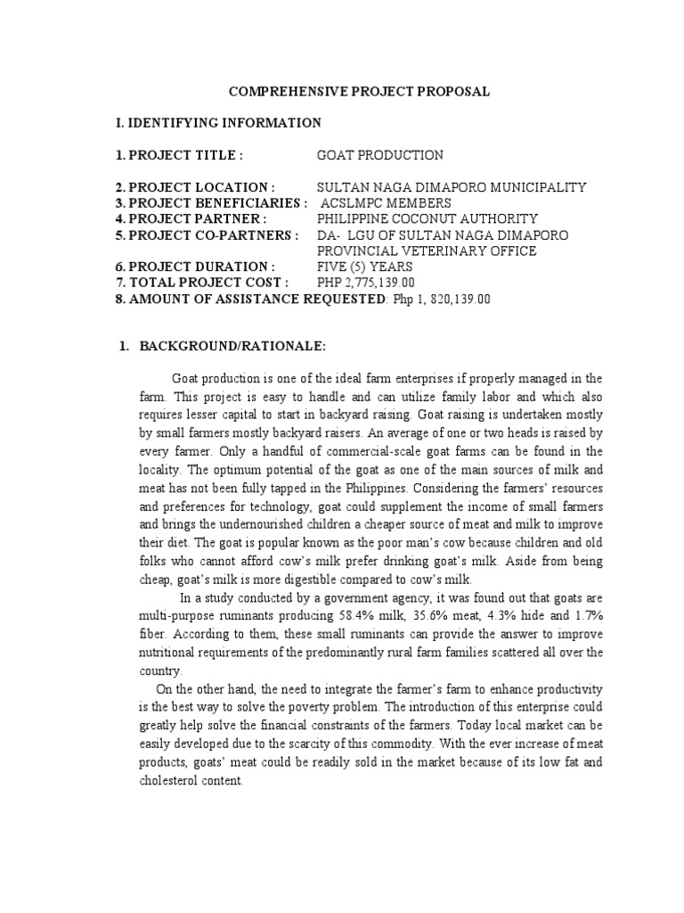 Goat Production Project Proposal | PDF | Goat | Farmer