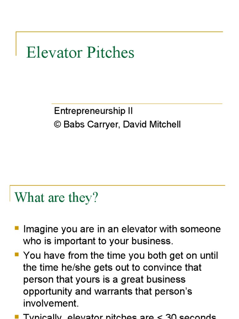 Elevator Pitch Presentation | PDF | Business