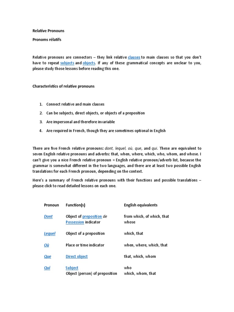 Understanding French Relative Pronouns | PDF